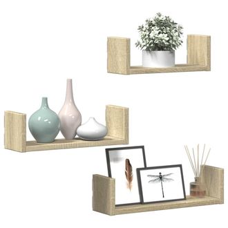 Generic 3X Wandregal U-f&ouml;rmig, H&auml;ngeregal, Lounge B&uuml;cherregal, Wandboard Dekoregal, Schweberegal, CD/DVD Regal, Wand Deko, Holzwerkstoff(Sonoma-Eiche 60x15x10