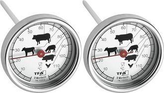 TFA Dostmann Analoges Bratenthermometer, 14.1002, aus Edelstahl, Fleischthermometer, Backofen/Grill (Packung mit 2)