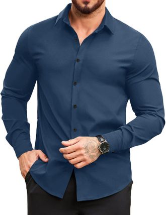 Coofandy Freizeithemd Herren Button Down Langarm Hemd Freizeit Regular Fit Businesshemden M&auml;nner Dunkelblau M