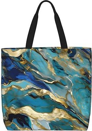 Generic Motif Marbr&eacute; Bleu Sarcelle Azurite Et Or M&eacute;tallis&eacute; Sac Cabas L&eacute;ger Sacs Grand Sac Fourre-Tout Pour Plage Travail Shopping
