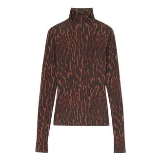 Ganni Bedruckter Rollkragenpullover aus gl&auml;nzendem Jersey - - Knitwear - Damen - Braun - XS