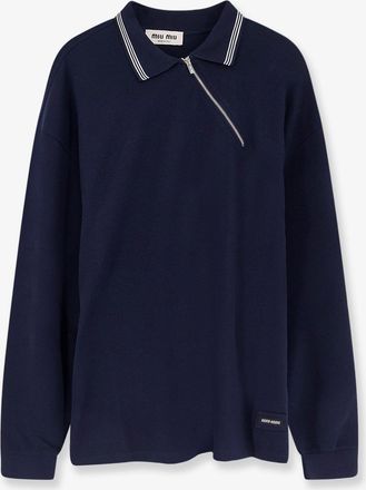 Miu Miu Cotton polo shirt with asymmetric metal zip detail - MIU MIU - gender_Woman