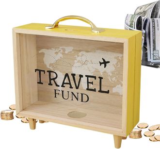 Generic Aufbewahrungsbox f&uuml;r Reiseerinnerungen, transparent, mit Weltkarte und Flugzeug-Design, moderne Tischdekoration