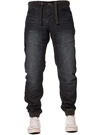 Enzo Jeans Jeans de jogging pour homme en denim noir tendance toutes grandes tailles King size, Dark Stonewash, 42 W/ 32 L