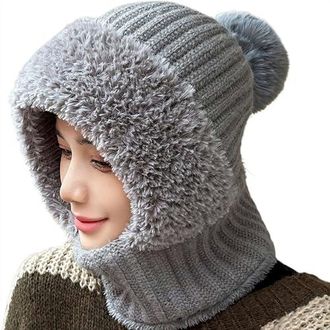 Generic Bonnet 3 en 1 pour femme, cagoule dhiver, bonnet dhiver 3 en 1 avec &eacute;charpe et masque, chapeau &eacute;charpe chaude coupe-vent pour lext&eacute;rieur, doublure en 