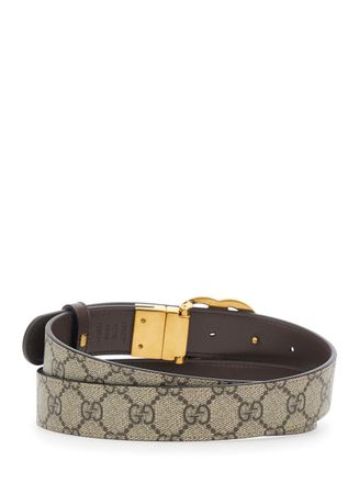 Gucci Womens Reversible Belt Gg Supreme Brown Polyurethane