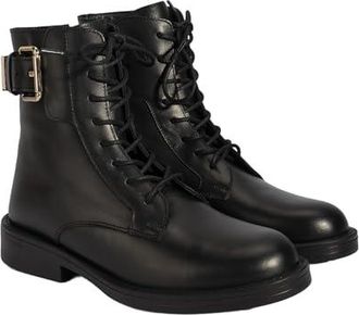 Desa Bottines pour Femme - Bout Rond, Talon Plat, Semelle int&eacute;rieure Respirante | Noir - 36