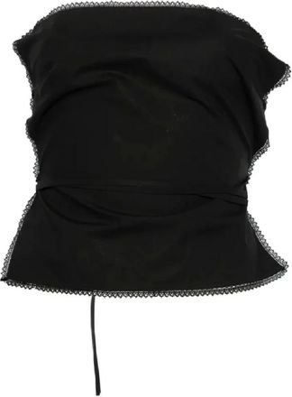 Msgm Msgm, Femme, Tops, Noir, Taille: 40 FR Haut &agrave; Bretelles avec Garniture en Dentelle et Lien &agrave; Nouer