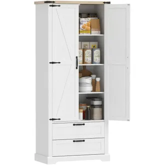 HOMCOM Armoire de cuisine - HOMCOM - 2 portes, 2 tiroirs, &eacute;tag&egrave;res r&eacute;glables - 76x40x180cm - panneaux de particules - blanc