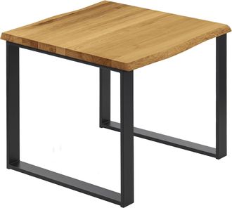 Lamofootwear Manufaktur Esstisch Küchentisch Schreibtisch Couchtisch aus Massivholz, mit Baumkante 60x60x76 cm (AxBxH), Modern, Rustikal/Schwarz, LBB-01-A-003-9005