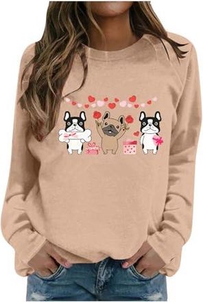 Generic Pull pour femme - Confortable - Avec imprim&eacute; coeur - Pour la Saint-Valentin - Col rond - Manches longues - Couleur unie - D&eacute;contract&eacute; - Sans capuche -