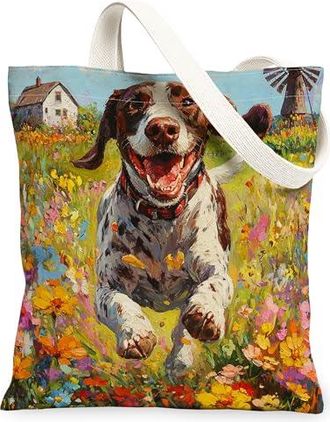 Generic Sac fourre-tout en toile r&eacute;utilisable pour le shopping, motif chien &agrave; poil court allemand, 33 x 38,1 cm, sac d&eacute;picerie r&eacute;utilisable pour femme, animal