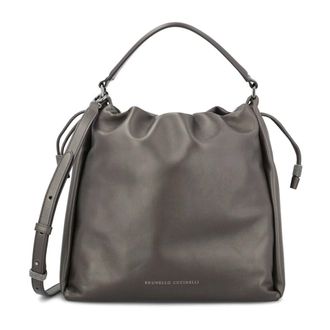 Brunello Cucinelli Femme, Sacs, Brun, Taille: ONE Size Sac &agrave; main en cuir marron fonc&eacute; avec d&eacute;tails Monile