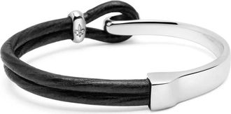 Nialaya Homme, Accessoires, Noir, Taille: 2XL Sterling Silver Hook Leather Bracelet