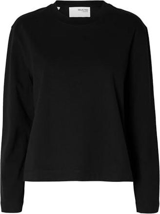 Selected Slfessential Ls Boxy Tee Noos T-Shirt &agrave; Manches Longues pour Femme, Noir, XL