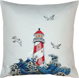 Matches 21 Kissenhülle Yvonne 40 x 40 cm Maritime Stickerei - Dekokissen mit Leuchtturm & Möwen Polyester