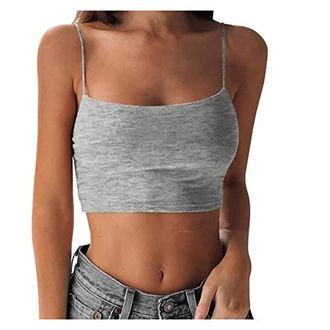 Generic Y2K D&eacute;bardeur d&eacute;t&eacute; pour femme - Spaghetti - Crop Tops - Sans manches - L&eacute;ger - Sans manches - D&eacute;bardeur &eacute;l&eacute;gant - Ventre nu - Cami - Haut &agrave; bretelles 