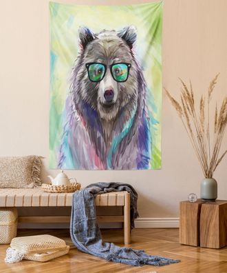 Abakuhaus Hipster Wandteppich, Farbige Wilder B&auml;r Kunst aus Weiches Mikrofaser Stoff Waschbar ohne Verblassen Digitaldruck, 110 x 150 cm,Lime Green Lila