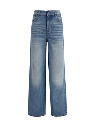 Chlo&eacute; Womens Jeans High-Rise Wide-Leg Dream Blue Cotton
