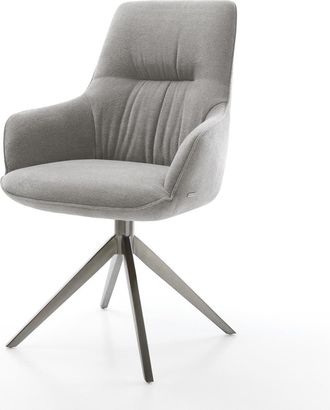 DELIFE Drehstuhl Zelia-Flex mit Armlehnen Strukturstoff Soft Grau Kreuzgestell breit Graphit 360&deg; drehbar Wippfunktion Taschenfederkern, Esszimmerst&uuml;hle