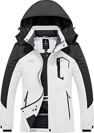 Wantdo Femme Veste de Ski Isolante Imperm&eacute;able Veste Hiver Chaude Veste de Pluie Coupe-Vent Blouson de Ski Snowboard Veste dhiver &agrave; Capuche Amovible Blanc L