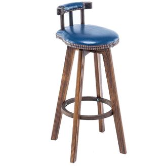 Generic Barhocker mit niedriger R&uuml;ckenlehne und um 360 Grad drehbarer Sitzfl&auml;che, Vintage-Barstuhl mit Kunstlederbezug und Massivholzbeinen