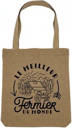 Fabulous Sac Shopping Tote Bag Aspect Lin - Le Meilleur Fermier du Monde Ferme Agriculture Paysan - Sac de Courses Toile Epaisse 360g Beige Naturel Cabas Port&eacute;