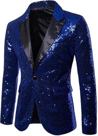 Generic Robe de bal des ann&eacute;es 80 &agrave; paillettes pour homme avec queue-de-morue Disco Robe de soir&eacute;e veste &agrave; paillettes brillantes Blazer pour homme, bleu, 3XL