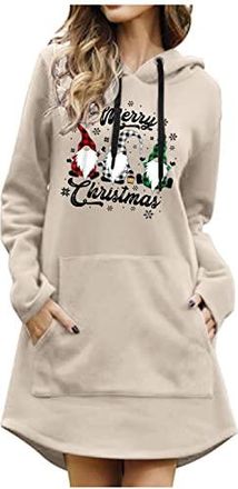 Generic Robe De Noël Femme - Pull Hiver Chaud Avec Poche Et Capuche - Sweat Moche Noël Fluide Ample - Manches Longues - Pas Cher
