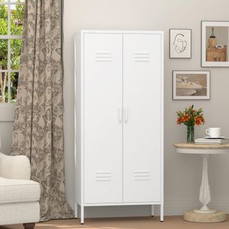 Liberte Biblioth&egrave;que armoire m&eacute;tal haute 2 portes, 3 &eacute;tag&egrave;res r&eacute;glables, 120 lb/&eacute;tag&egrave;re, anti-rouille, blanc