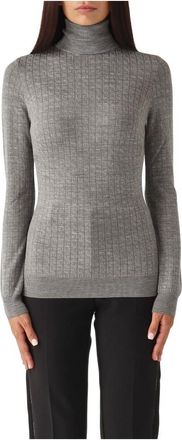 Elisabetta Franchi Femme, Pulls, Gris, Taille: 38 FR Pull en laine avec micro-logo Jacquard