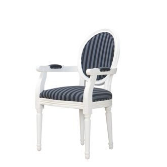 ebuy24 Amaretta, Rokoko Esszimmerstuhl, Massivholz, antik wei&szlig; patiniert, gepolstert, Bezug Baumwolle/Leinen gestreift, mit Armlehne, B 50 x H 93 x T 47 cm, 