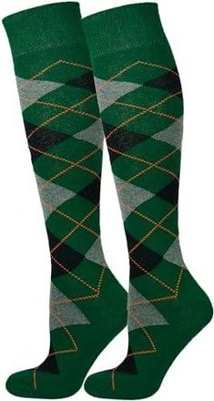 MySocks Chaussettes montantes pour homme Motif losanges, 2 paires Argyle vert cendré noir orange, 37-41