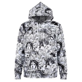 Coolchange Ahegao Kapuzenpullover mit Rei&szlig;verschluss | Manga Hoodie | Schwarz/Wei&szlig; | Gr&ouml;&szlig;e: S