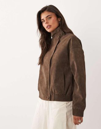 the frolic exclusivit&eacute; veste &agrave; col chemin&eacute;e en daim synth&eacute;tique marron-Noir