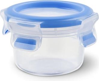 Emsa Clip & Close Frischhaltedose, rund, 0,15 L, Aufbewahrungsbox, 100 Prozent dicht, spülmaschinen-, gefrier-, mikrowellenfest, Transparent, Blau, Made in
