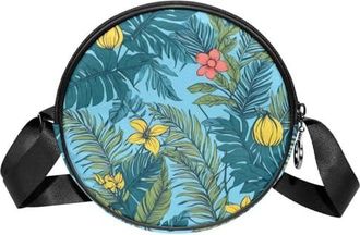 Generic Petit sac &agrave; bandouli&egrave;re Circle pour femme, motif feuille artistique, sac &agrave; dos avec fermeture &eacute;clair, bretelles r&eacute;glables, sac &agrave; main rond d&eacute;contract&eacute;