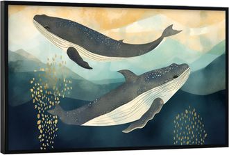 artboxONE Poster mit schwarzem Rahmen 60x40 cm Tiere Blauwal Liebe - Bild wandbild wale