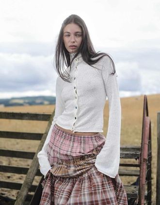 Daisy Street gilet boutonn&eacute; multicolore &agrave; col montant en cr&egrave;me-Blanc