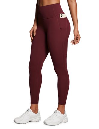 CRZ YOGA Butterluxe Damen High Waist Sport Leggings Blickdicht Soft Yoga Hosen Gym Workout Leggins mit Tasche - 64cm Roter Merlot 42