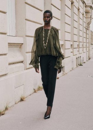 Mango Blouse semi-transparente volants vert - Femme - S - MANGO