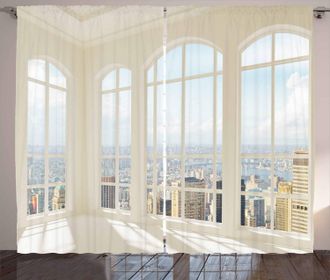 Abakuhaus Modern Rustikaler Vorhang, Wei&szlig;e Wohnung Modern, Wohnzimmer Universalband Gardinen mit Schlaufen und Haken, 280 x 260 cm, Babyblau Wei&szlig;