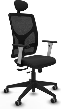 Piqueras y Crespo Schwarzer Schreibtischstuhl mit wei&szlig;en und schwarzen Armlehnen, h&ouml;henverstellbare Lendenwirbelst&uuml;tze und festes Kopfteil, ausgestattet mit Syncro/Tras