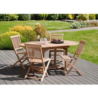 Macabane Macabane - fun - Table de jardin 4/6 personnes - ovale extensible 120/180 x 90 cm en bois Teck