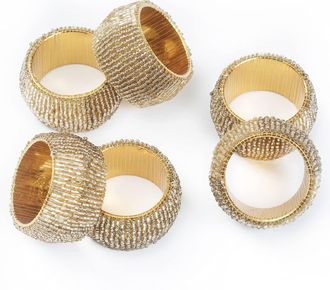 Penguin Home Serviettenringe mit Perlen im Blumenstil, Perlen auf Eisengitter, Rosa und Koralle, Serviettenhalter f&uuml;r Esszimmer, Hochzeit, Party, Tischdekoration, 