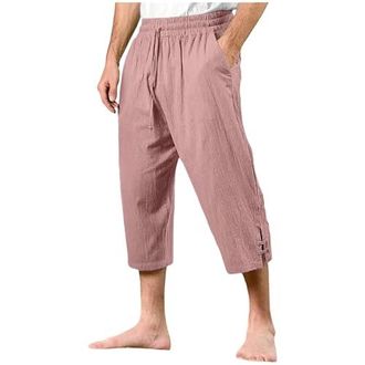 Generic Pantalon capri en lin pour homme avec taille &eacute;lastique - Coupe ample - Cordon de serrage - Couleur unie - Longueur 3/4 - Pantalon d&eacute;contract&eacute; - Vacanc