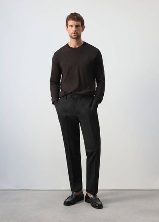Mango Pantalon laine m&eacute;lang&eacute;e regular-fit noir - Homme - 38 - MANGO MAN