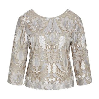 Bruuns Bazaar Femme, Blouses et Chemises, Beige, Taille: 38 FR &Eacute;l&eacute;gant chemisier argent beige avec broderie