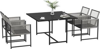 OUTSUNNY Sitzgruppe 5 tlg. Essgruppe f&uuml;r 4 Personen Esstisch mit 4 St&uuml;hlen Esszimmergruppe mit Klappst&uuml;hle K&uuml;chentisch-Set mit Stahlgestell Balkonm&ouml;bel
