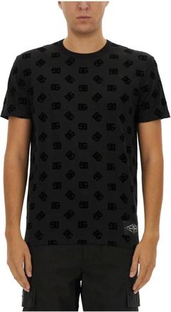 Dolce & Gabbana Homme, Tops, Noir, Taille: L All-Over DG Logo Print Crewneck T-Shirt